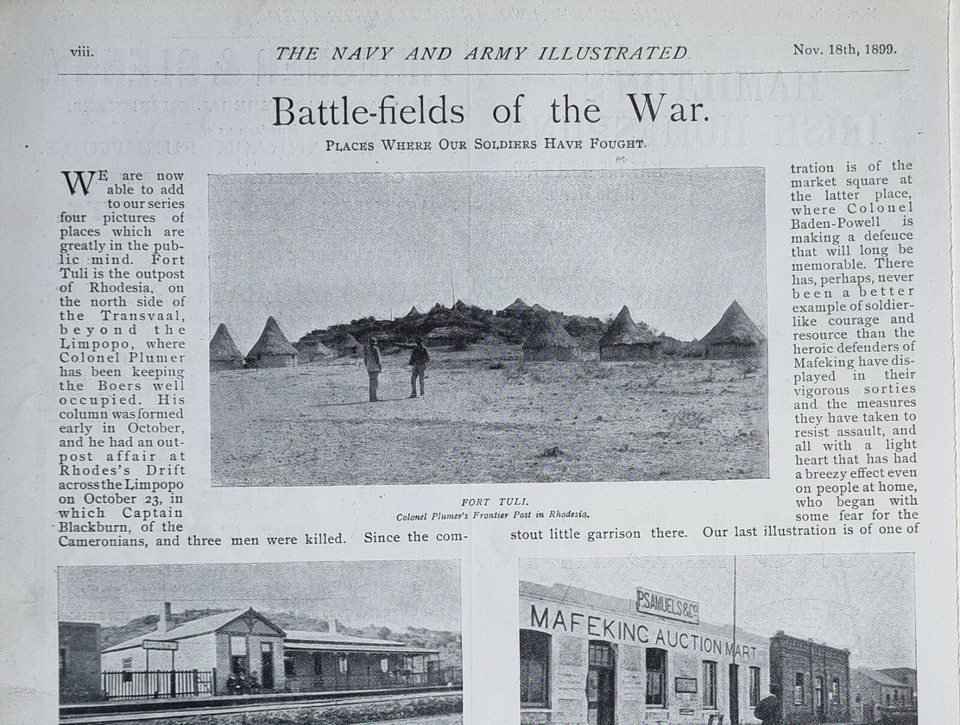1899 BOER WAR ERA PRINT FORT TULI RHODESIA ORANGE RIVER BRIDGE HOPETOWN ...