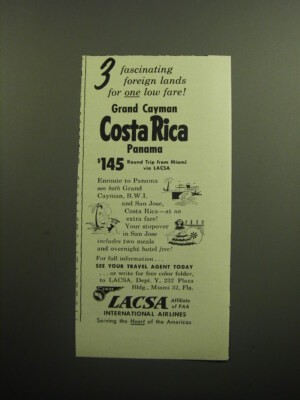 1957 LASCA Airlines Ad - 3 fascinating foreign lands for one low fare ...