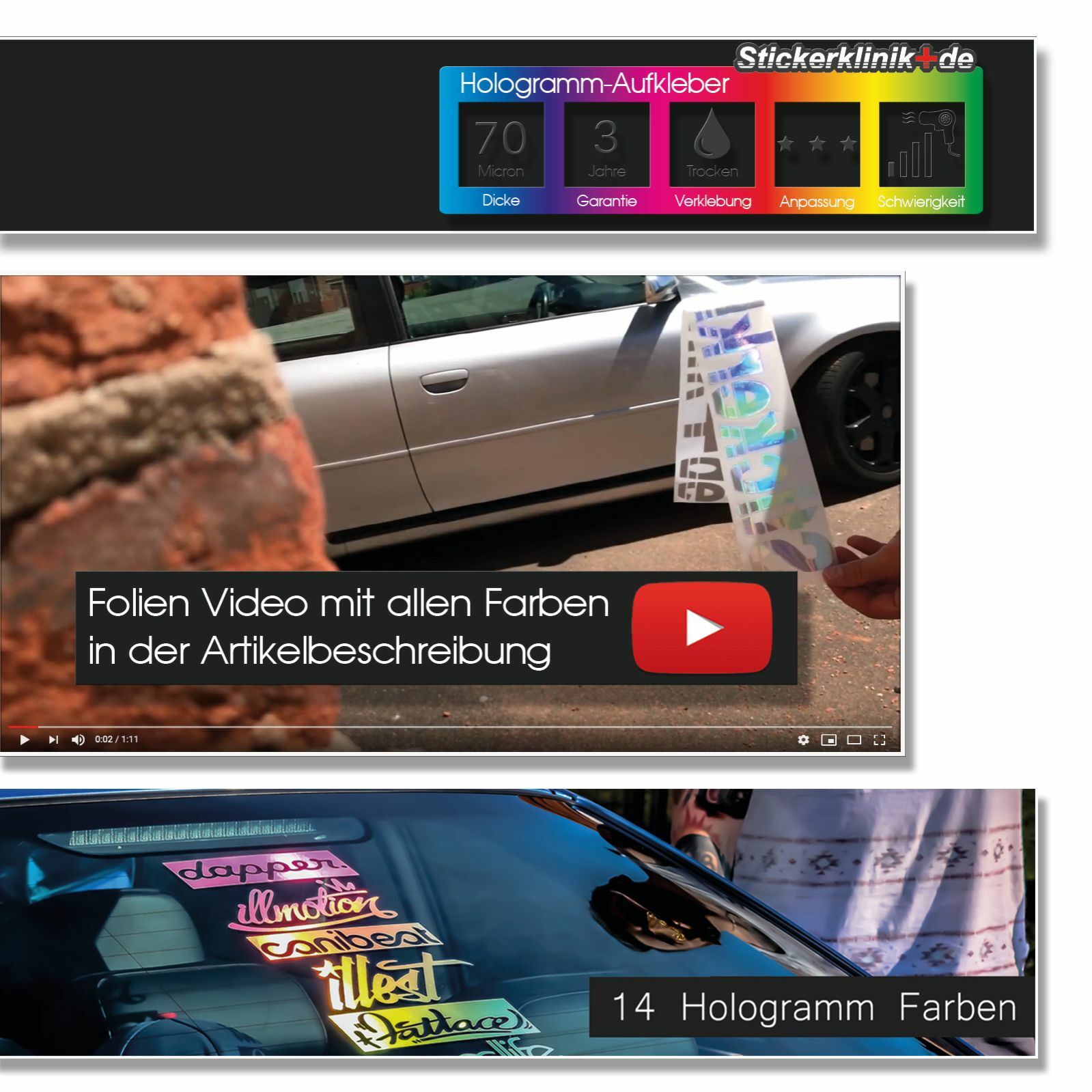 Static AutoAufkleber Hologramm Oilslick Auto Sticker Glitzer Regenbogen ...