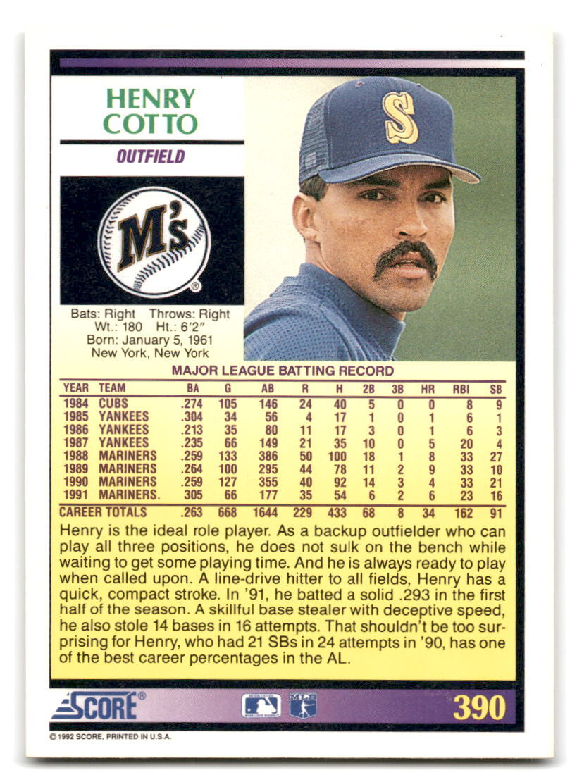 1992 Score - #390 Henry Cotto for sale online | eBay