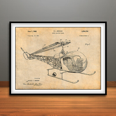 1966 Bell 47D-1 Helicopter Patent Print Art Drawing Poster | eBay