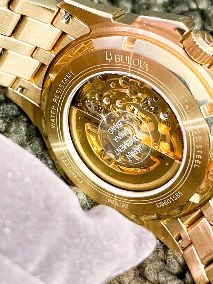 Bulova 98A292 Octava Crystal Gold Tone 42 mm Skeleton Dial Automatic ...