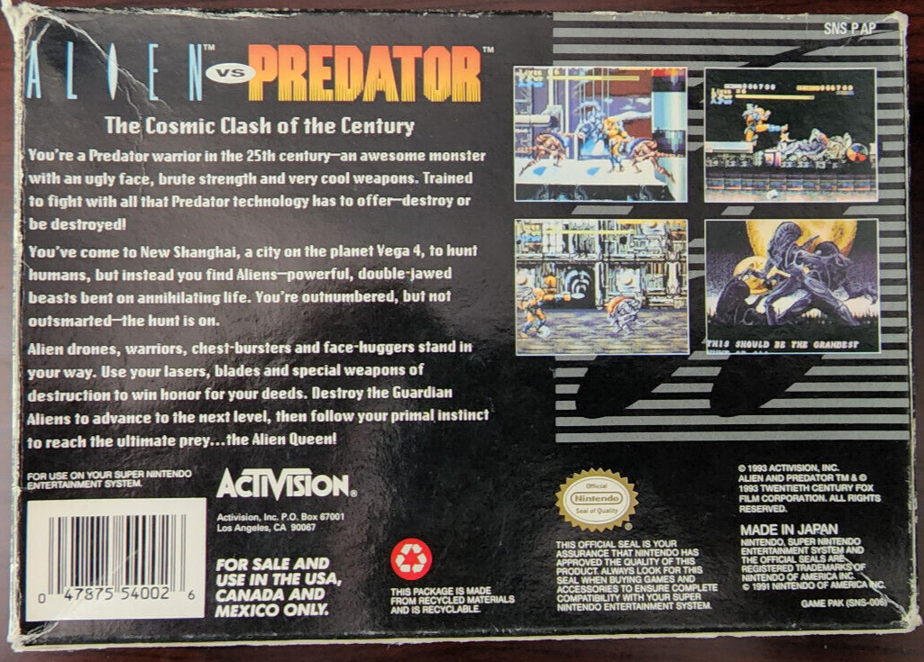 Aliens vs. Predator (Super Nintendo System, SNES, 1993) Authentic ...