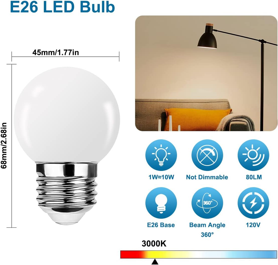 E26 LED Light Bulb,G14 1W,1 Watt Small Night Light Bulbs,3000K Soft ...