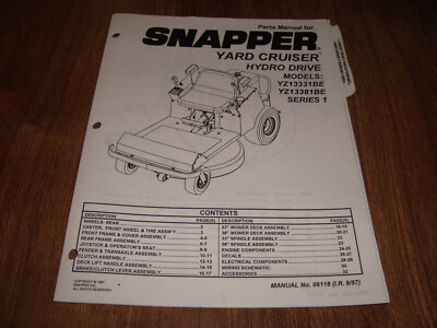 Vintage Snapper Parts Manual Yard Cruiser Hydro Drive YZ13331BE Series ...