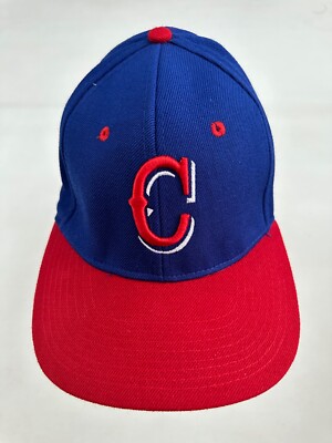C Logo Embroidered Blue Red Graphic Fitted Baseball Cap Hat Size L | eBay