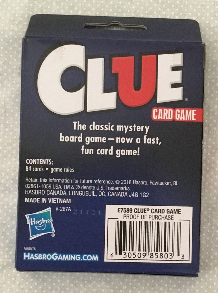 Hasbro Gaming "Clue" Card Game Age 8+ 3-4 Players Strategy Game New ...