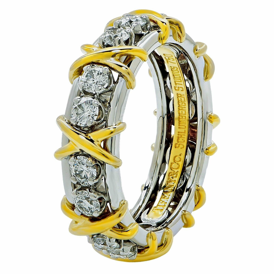 TIFFANY & CO. JEAN SCHLUMBERGER 16 STONE DIAMOND 18K GOLD PLATINUM RING ...