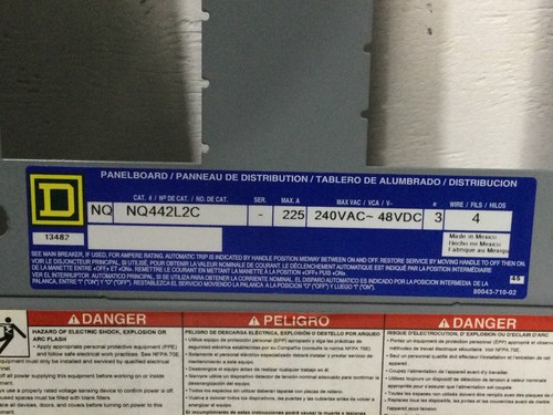 Square D NC38S/NQ442L2C 225 Amp 3 Phase 42 Space 120/240V Panelboard 38 ...