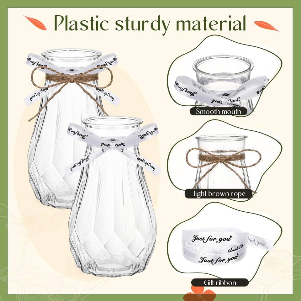 Set of 12 Pcs Small Plastic Bud Vases in Bulk with Gift Wrapping Ribbon ...