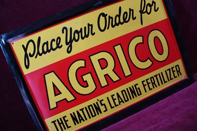 ** VINTAGE AGRICO FERTILIZER SIGN ORIGINAL DEALER FARM ADVERTISING 1940 ...