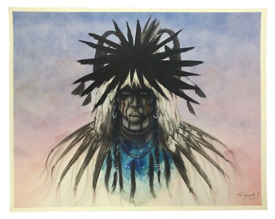Comanche Warrior with Feather Headdress Print by Tim Saupitty 1995 14 x ...