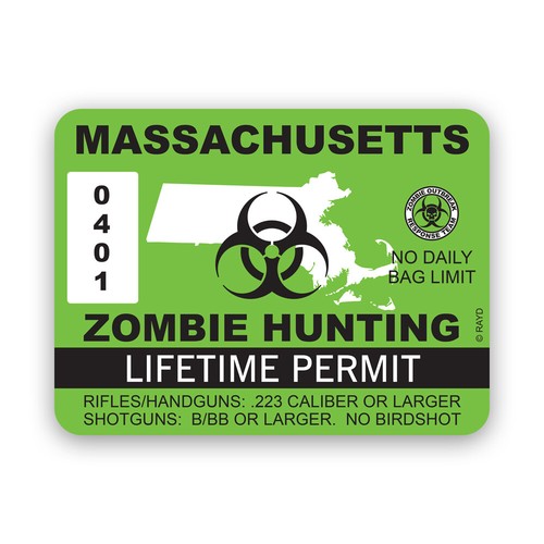 Massachusetts Zombie Hunting Permit Sticker Decal - Weatherproof ...