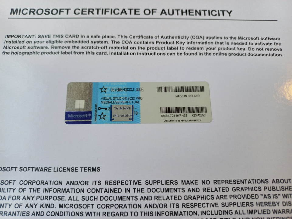 Microsoft Visual Studio 2022 Professional CoA AUTHENTIC License ...
