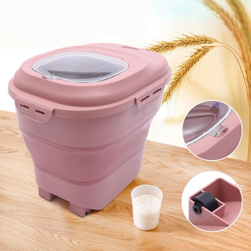 Kitchen Plastic Storage Box For Cereals Grain Rice Bucket Folding Food ...
