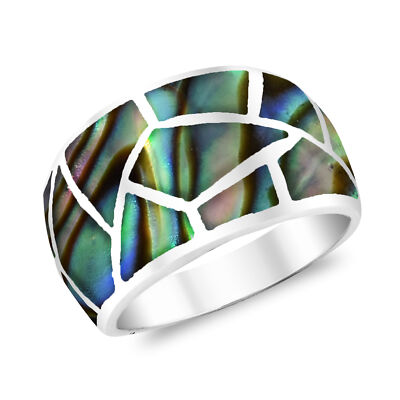 Paving Pavement Pattern Abalone Inlay Sterling Silver Ring-8 | eBay