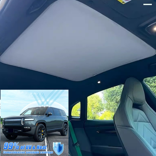 Rivian R1S Front and Rear Glass Roof Sunshades 2in1 Design Black UV ...