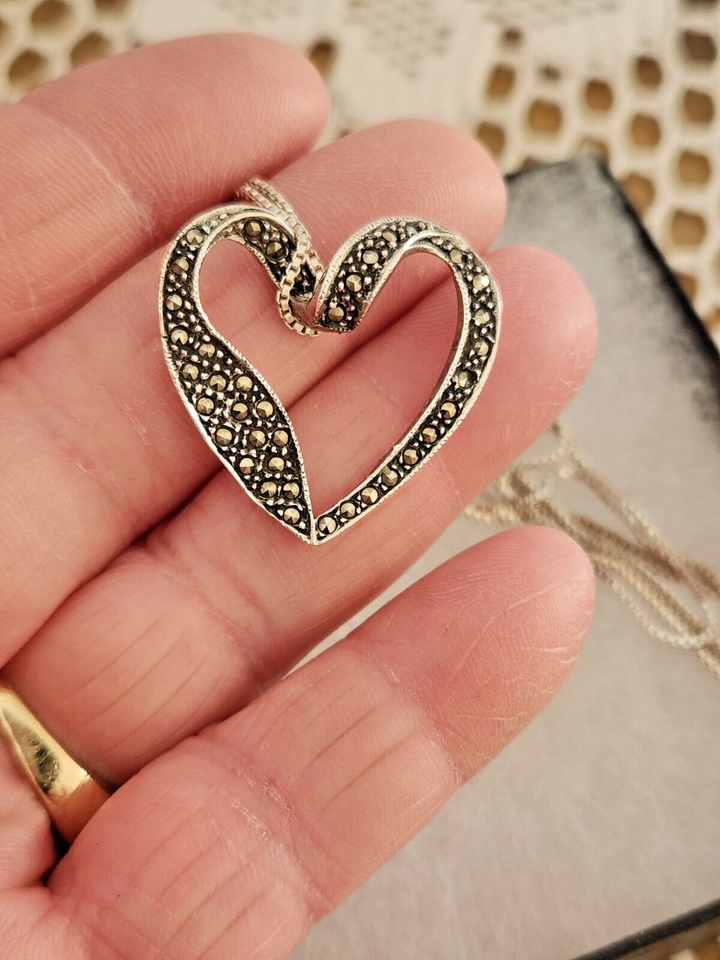 Judith Jack Sterling Silver Marcasite Heart Floating Pendant Necklace ...