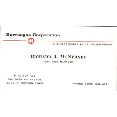 Richard J. McNerney Burroughs Corporation Eugene OR Vintage Business ...