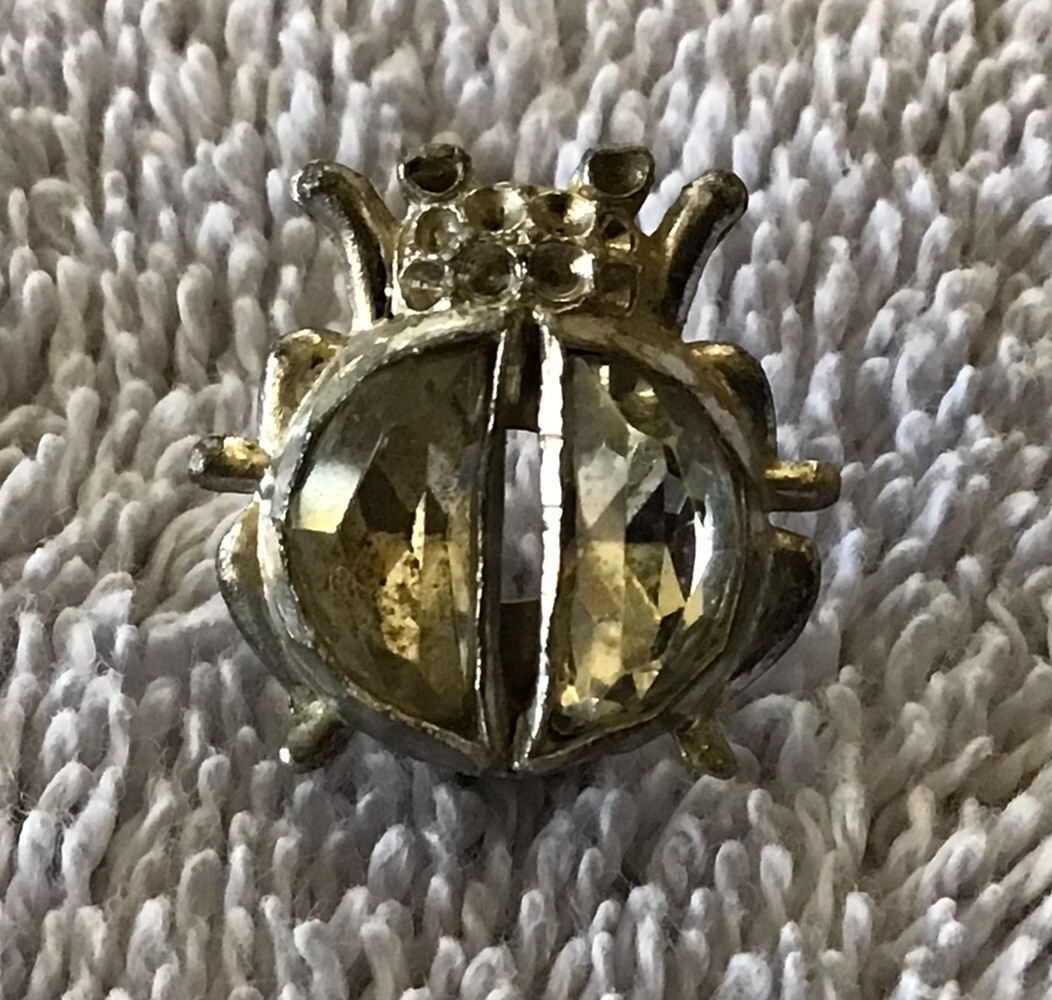 Vintage “ladybug Lapel Pin”~ Silver Tone Metal And Rhin… Gem