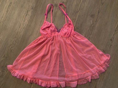 Victoria's Secret Nightie S/P Short Mini Lingerie Dress Pink Sheer Mesh ...