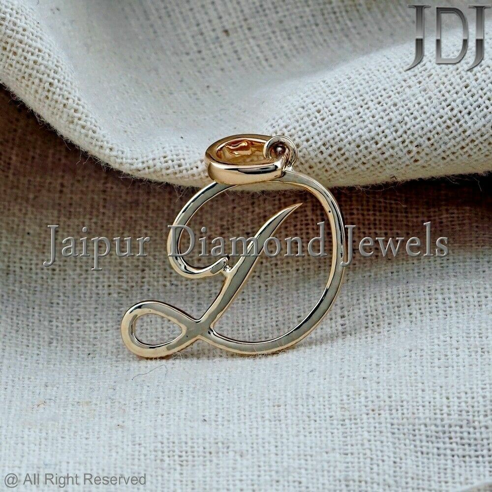 14K Solid Yellow Gold Initial Charm Pendant D Letter Alphabet Pendant ...