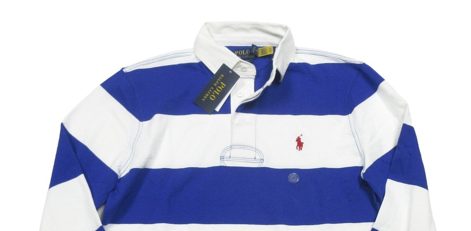 Polo Ralph Lauren Men's Royal Blue/White Stripe Classic Fit Rugby Polo ...
