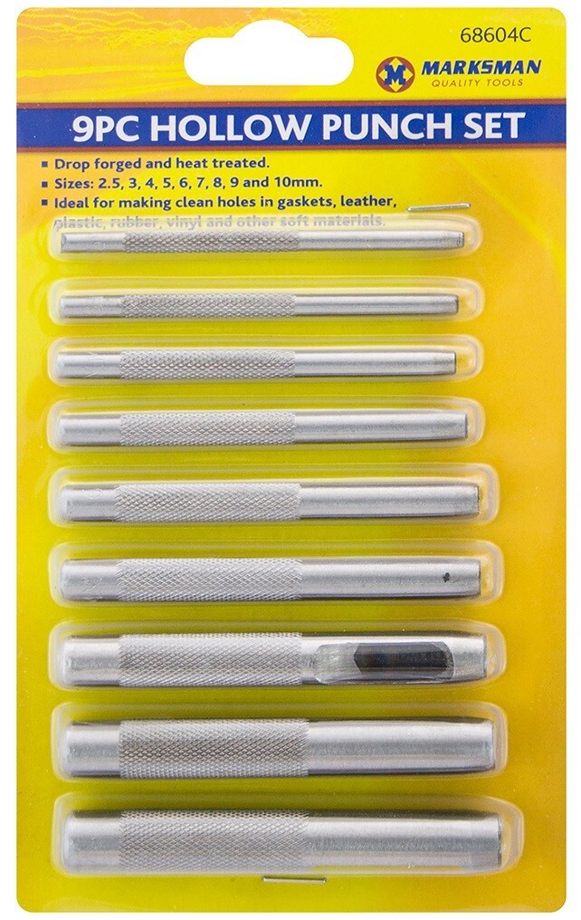 9pc HOLLOW HOLE PUNCH SET for LEATHER HOLE GASKET CARD PAPER BELT LOOP ...