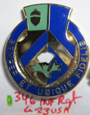 Army crest DUI DI CB clutchback 346th INFANTRY REGIMENT inf rgt g23 USA ...