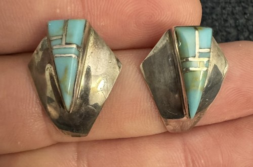 Diamond shape Native American, Navajo sterling silver, Turquoise inlay ...