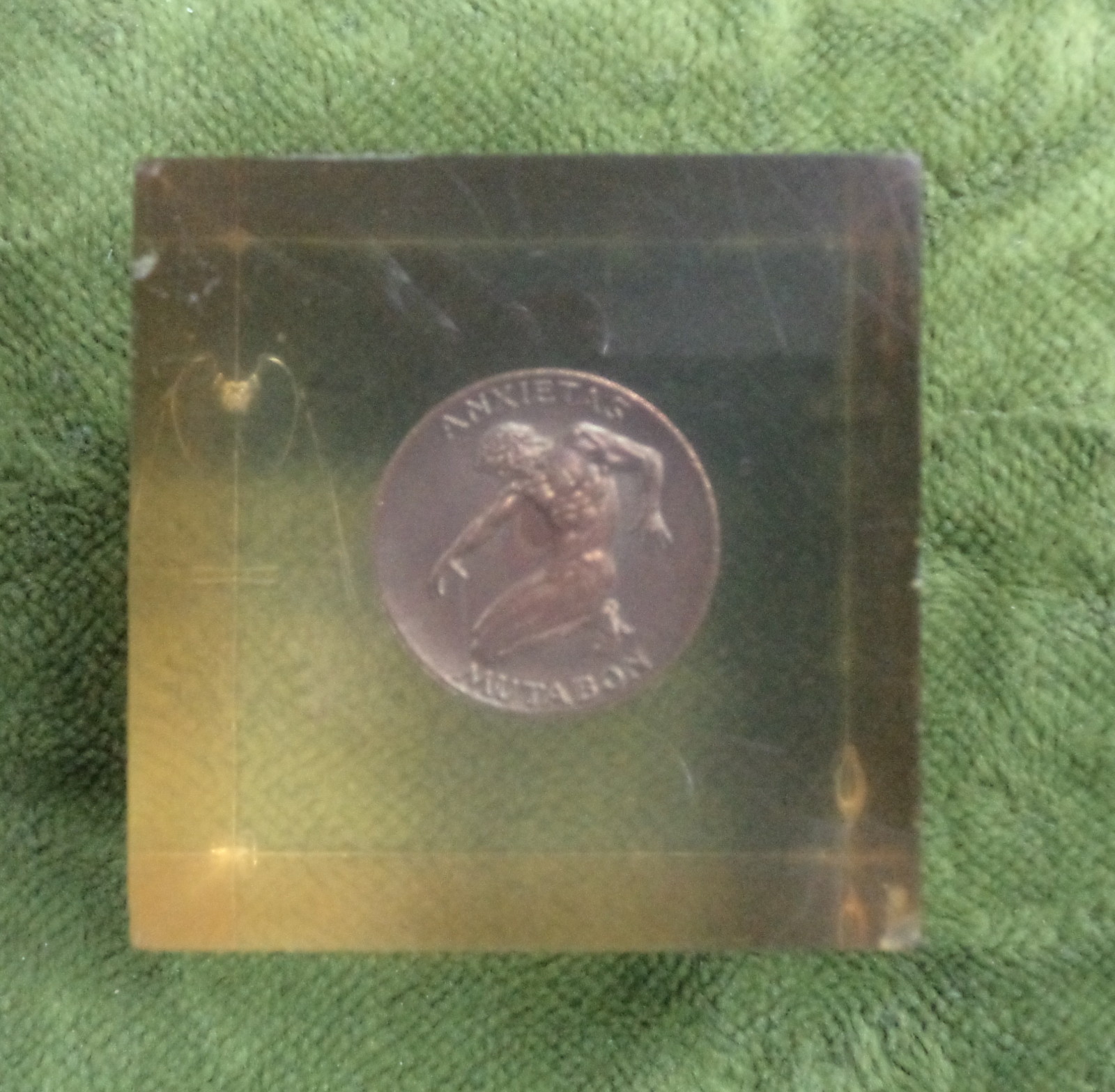 #II. CUBE EPOXY PAPERWEIGHT WITH ANXIETY / DEPRESSION MEDAL, MUTABON | eBay