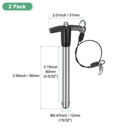 2Pcs t Handle Lock Pins, 12mm Dia. 80mm Usage Long Push-Button Ball ...
