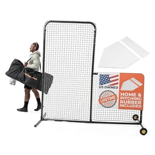 L Screen Baseball for Batting Cage | Baseball Pitching Net with Wheels ...