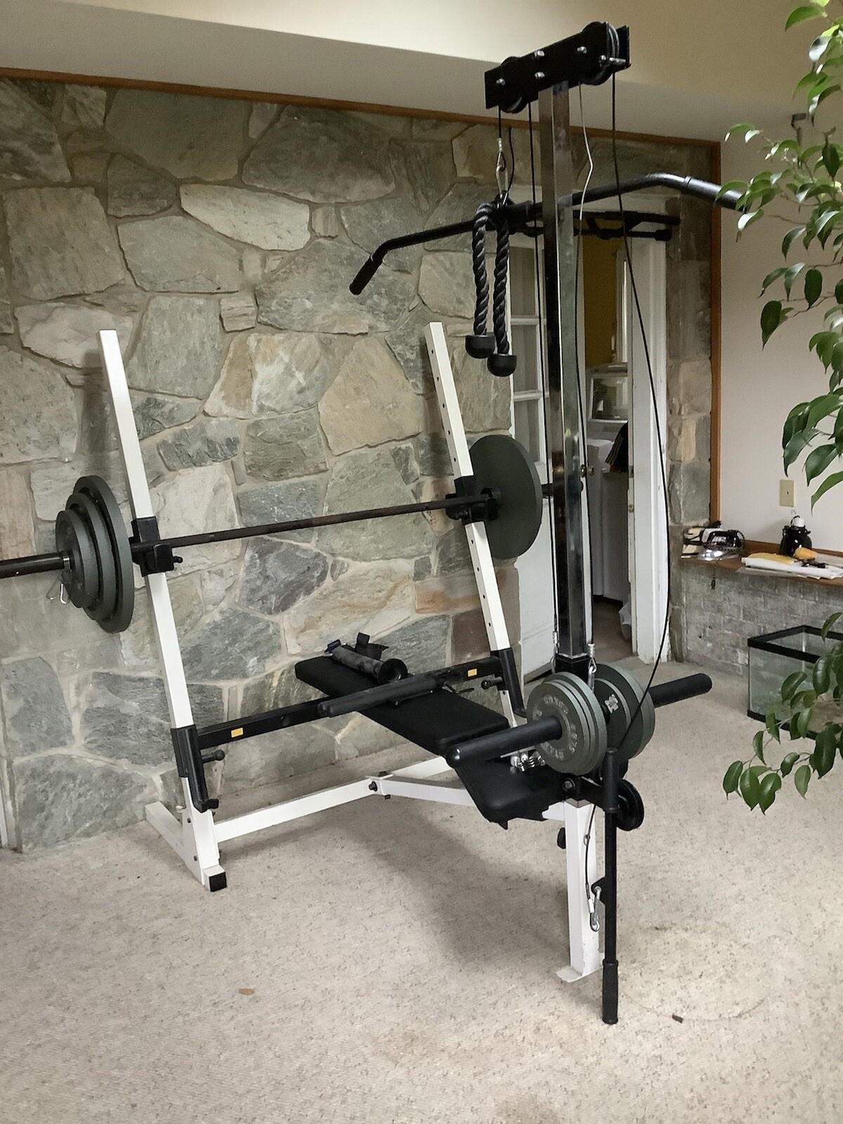 Weight Bench W/ Weights Bar, Leg Extension, And More | eBay