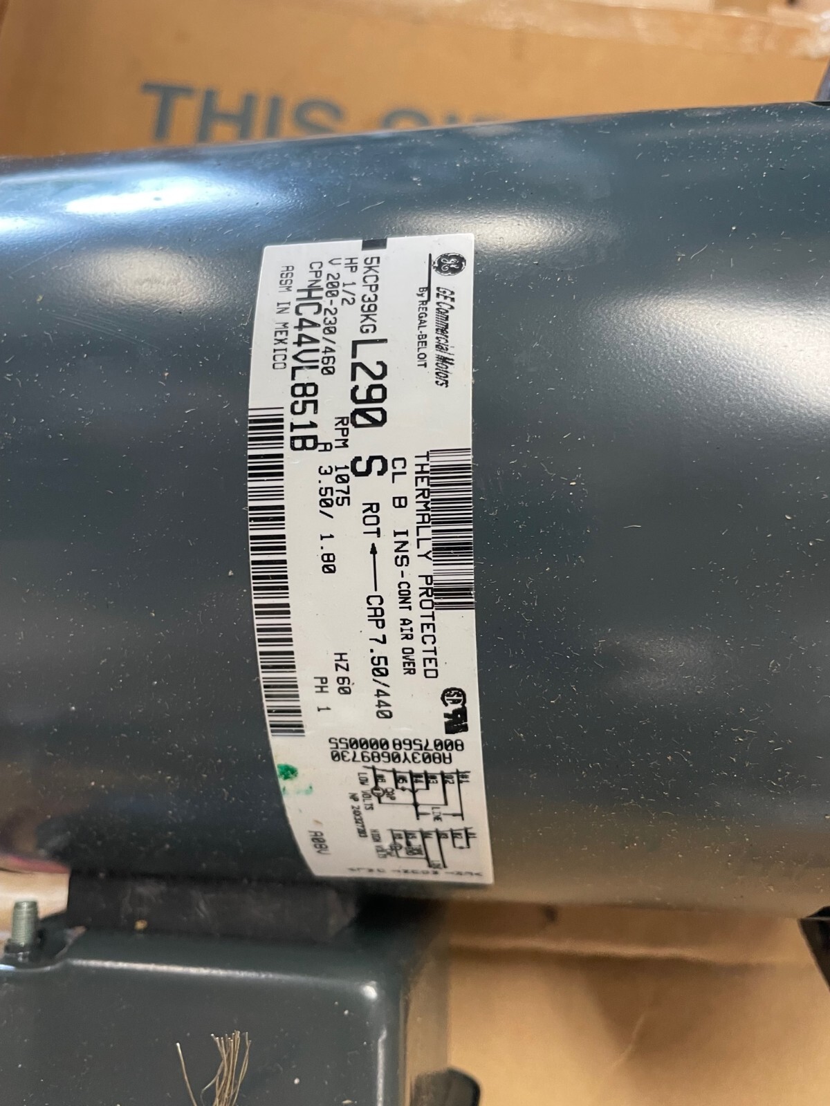 GE Fan Motor 5KCP39KGL290S 1/2 HP 1075 RPM 5kcp39kg Hc44vl851 for sale ...