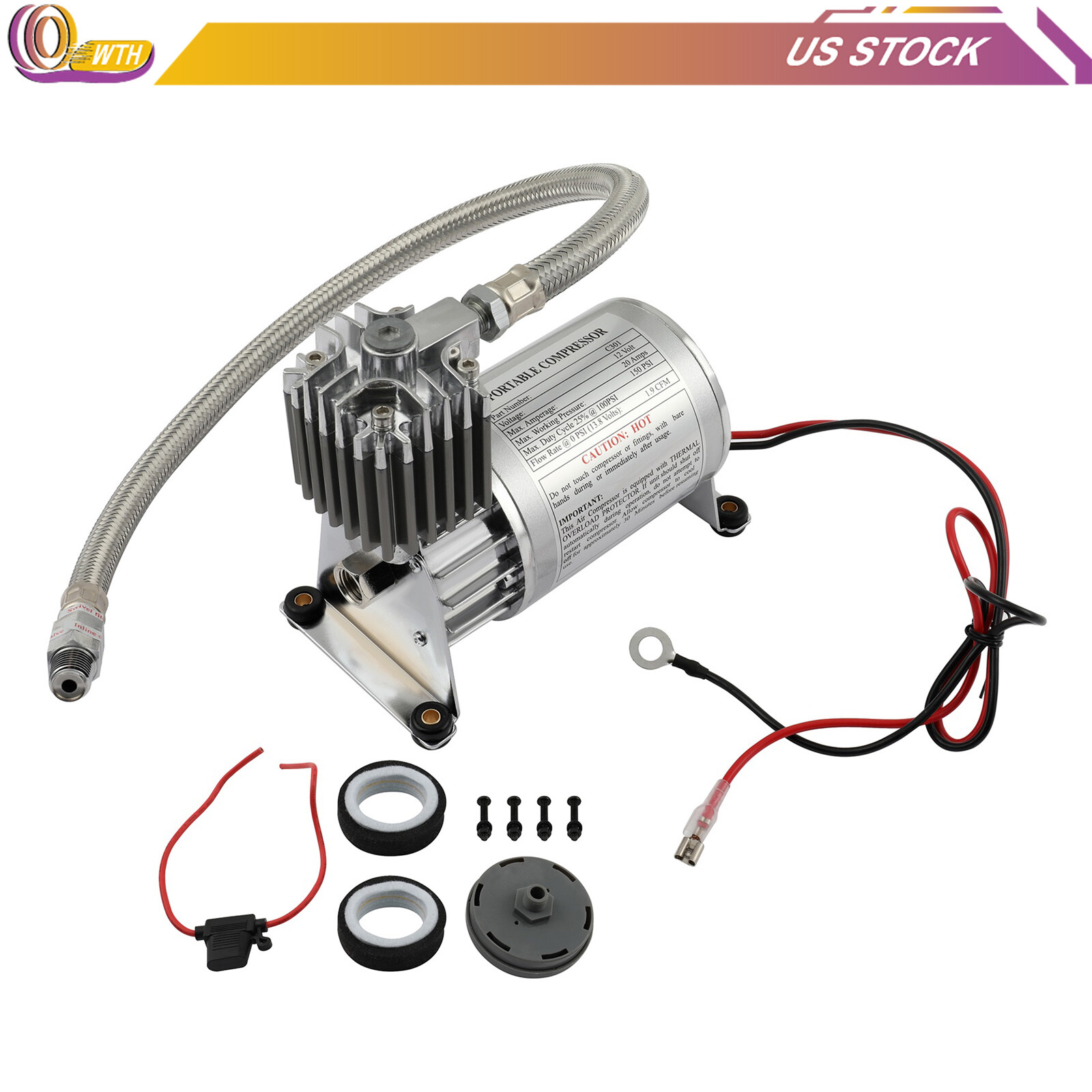 Silver Air Compressor 150 PSI 1/4 NPT Stainless Steel Onboard Air ...