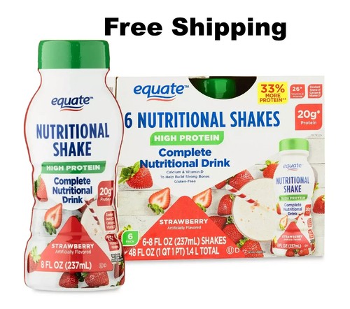 Equate High Protein Nutrition Shake, Strawberry, 8 fl oz, 6 Count With ...