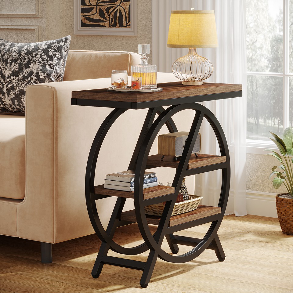 End Table, 3-Tier Narrow Side Table Nightstand with Storage Shelves ...