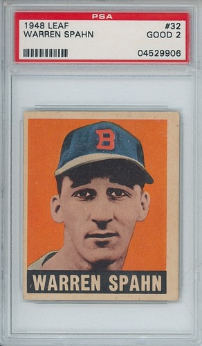 1948 Leaf #32 WARREN SPAHN Rookie PSA 2 Good HOF RC Boston Braves | eBay