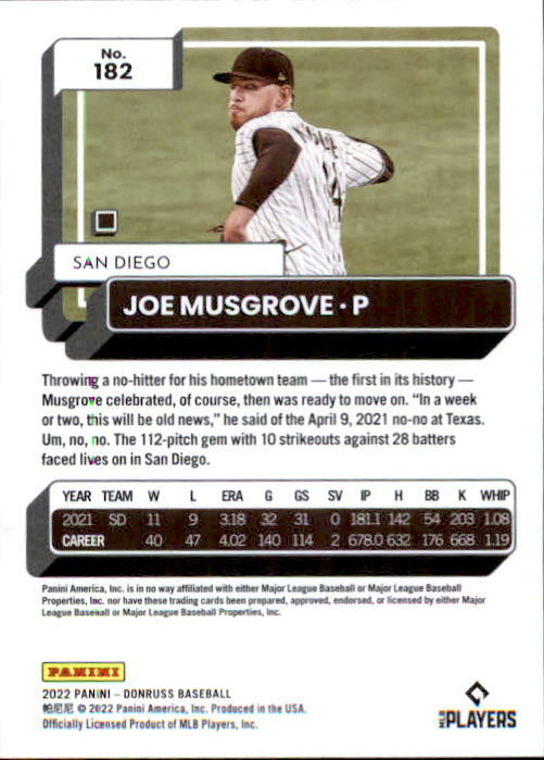 Joe Musgrove 2022 Donruss Card #182 | eBay