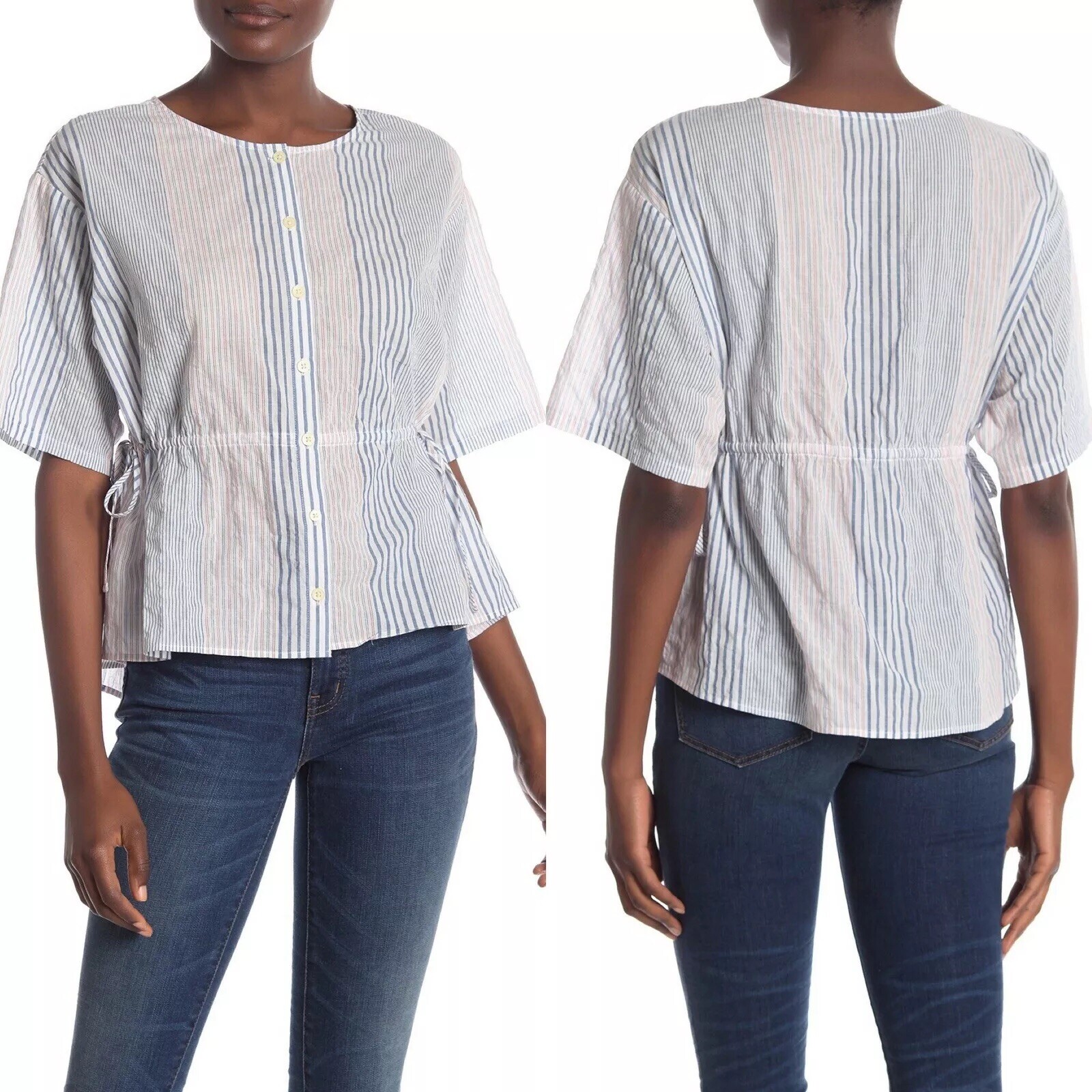 NWT Madewell Stripe Drawstring Waist Top Women’s Size L Style L5107 | eBay