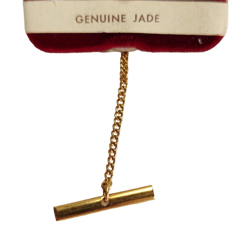 Vintage Krementz Jade Tie Tack Pin 14k Gold Overlay w/ Box Mens Jewelry ...