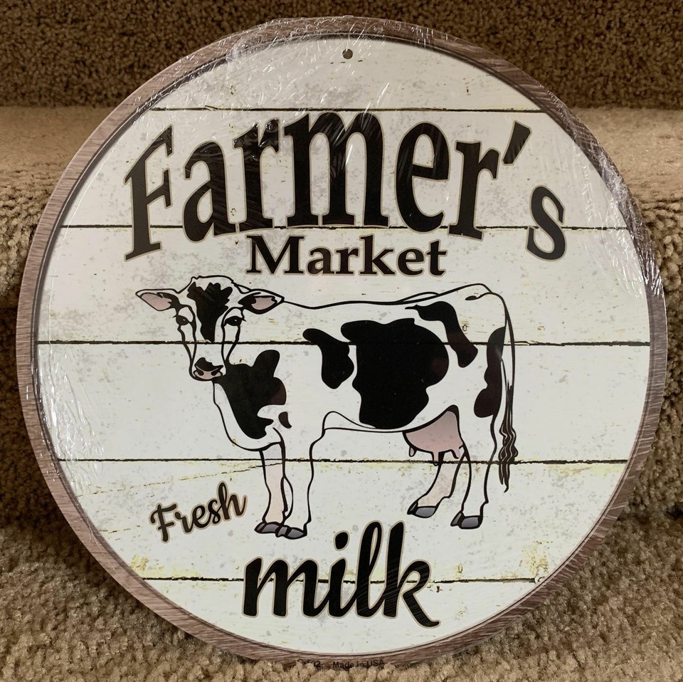 Farmers Market Fresh Milk 12" Round Metal Sign Rustic Retro Kitchen ...