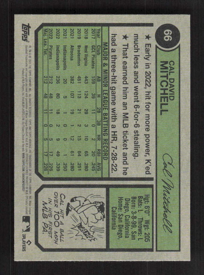 Cal Mitchell RC 2023 Topps Heritage Pittsburgh Pirates #66 | eBay