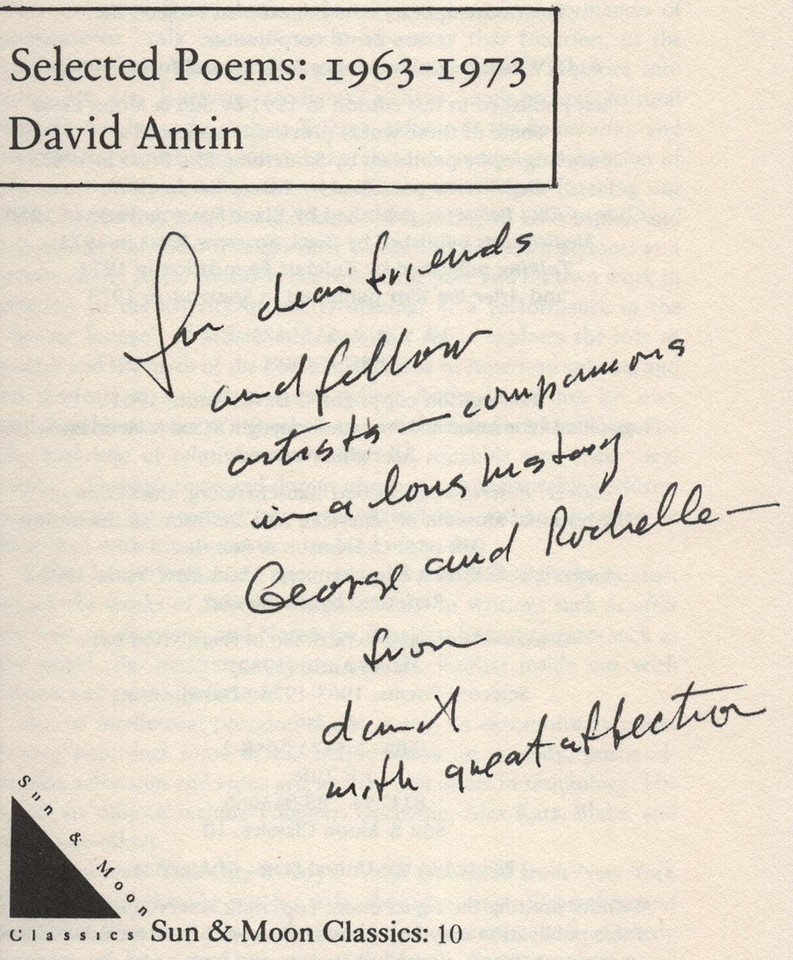 David ANTIN / Selected Poems 1963-1973 Signed 1st Edition 1991 | eBay
