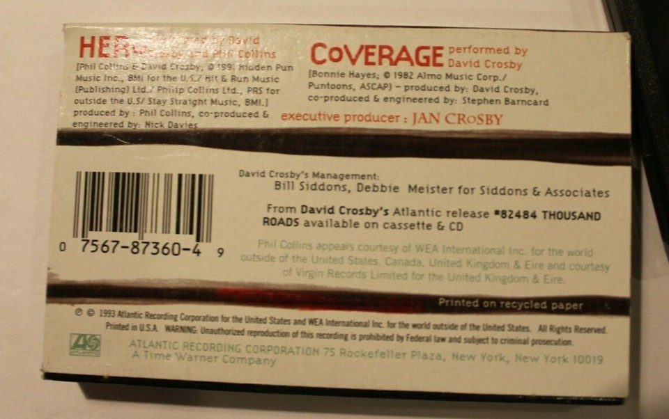 Vtg David Crosby Phil Collins HERO Cassette tape Single Cassingle 1993 ...