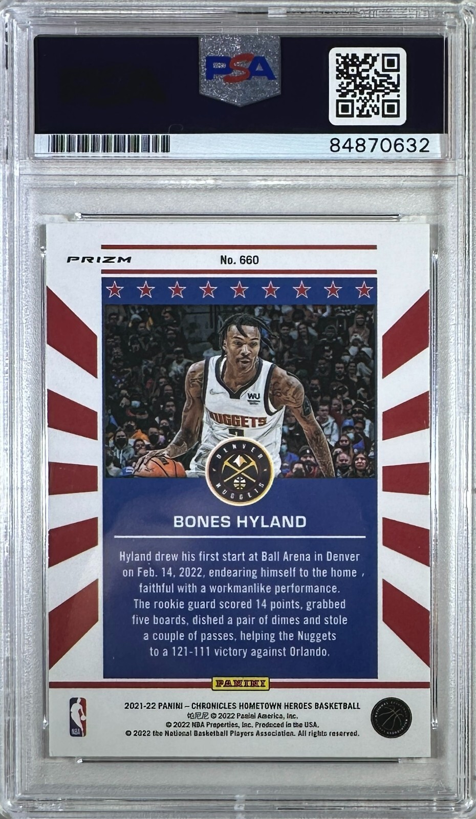 Bones Hyland autographed signed rookie card #660 2022 Panini PSA Encap ...