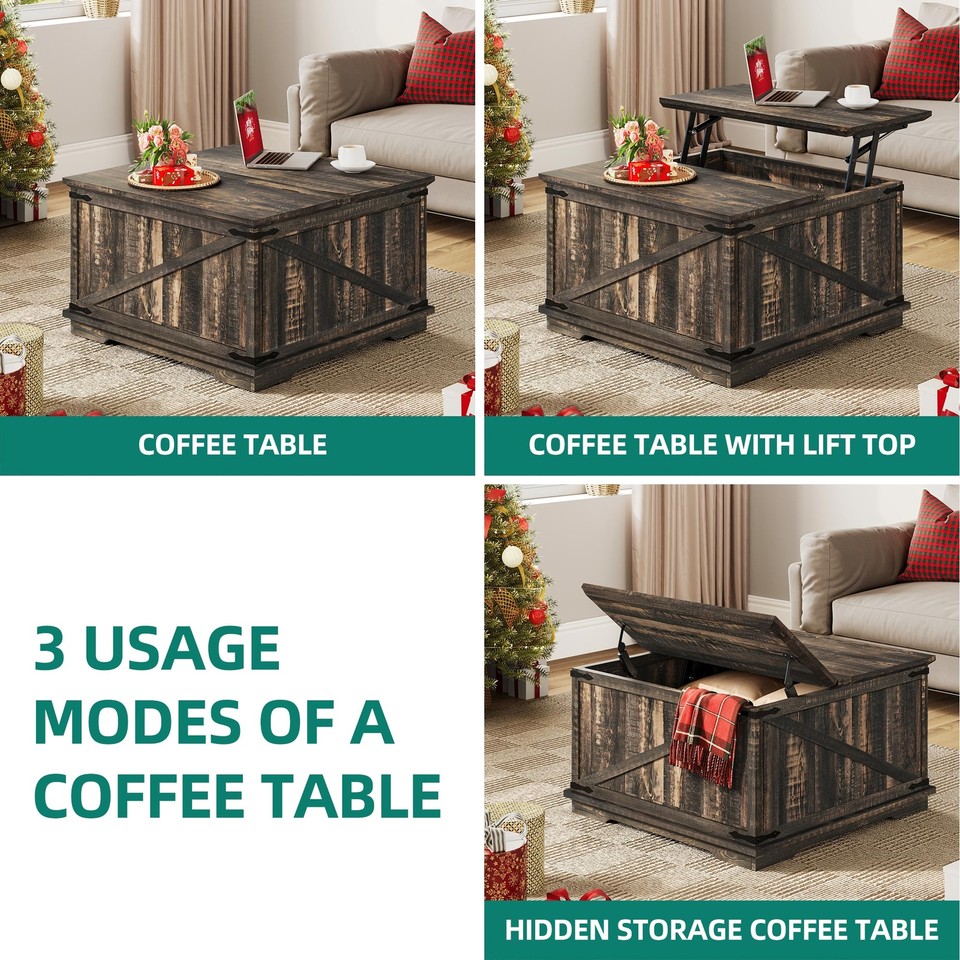 Farmhouse Lift Top Coffee Table with Storage Square Center Table for ...