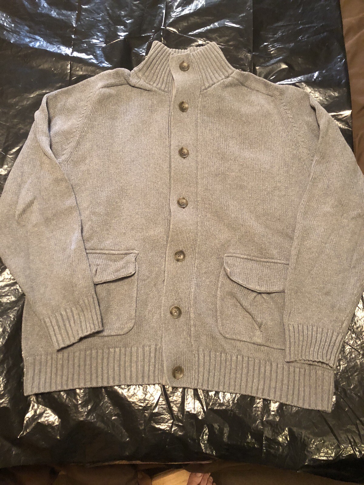 Men’s Vintage Gap Button Up Mock Neck 100% Cotton Sweater Pockets XL ...