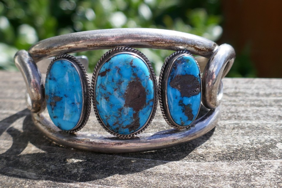 Vintage Navajo Edison & Sandy Smith Sterling & Turquoise Bracelet - 7 ...